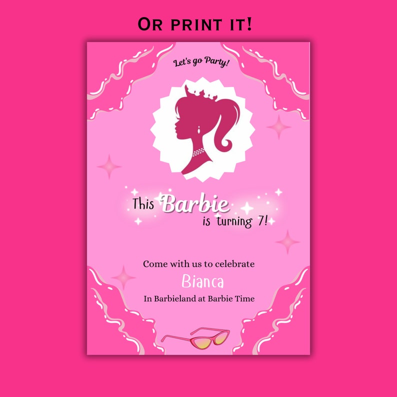 Editable Barbie Birthday Invitation Template Pink Party Invite Digital ...