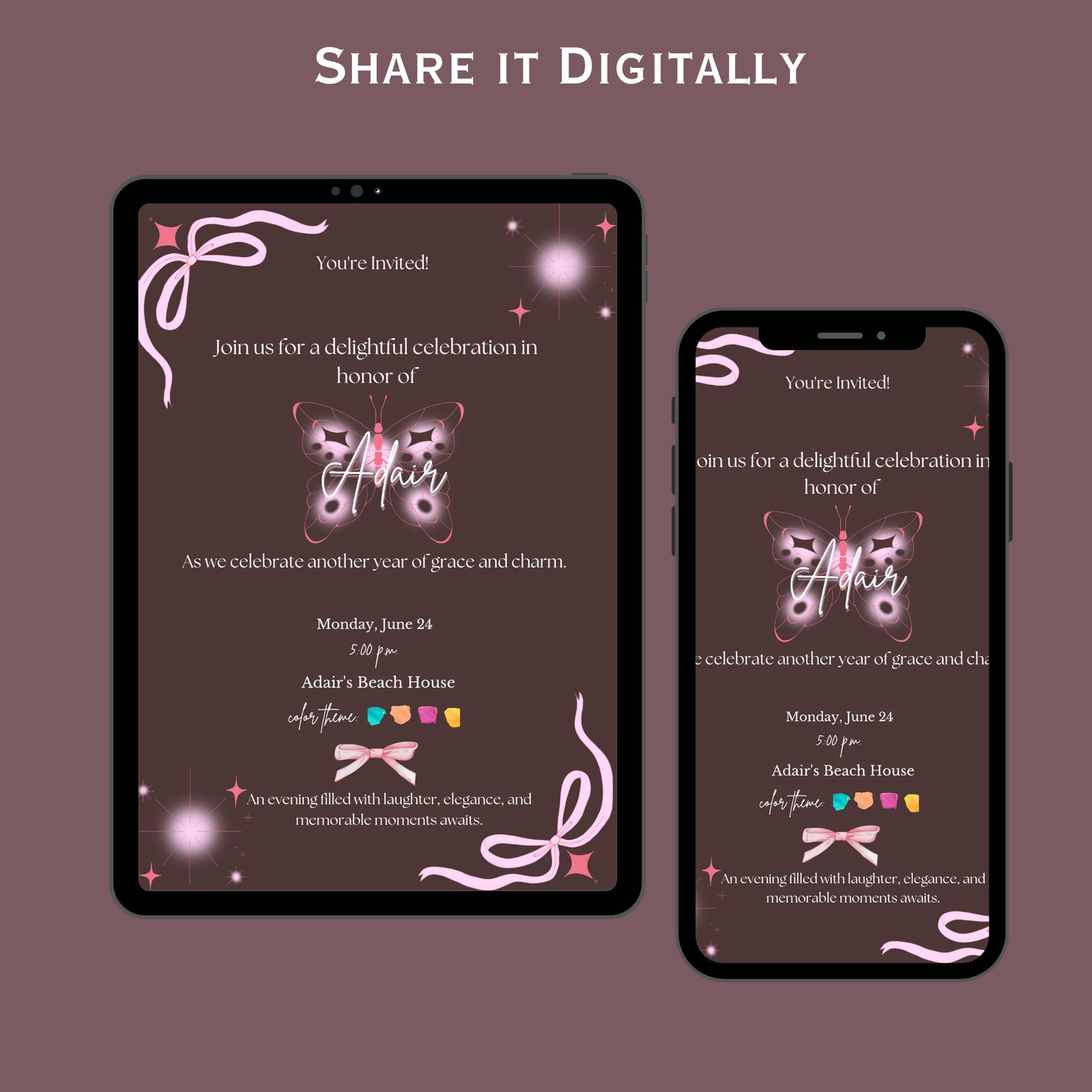 Editable Coquette Birthday Invitation Template Elegant Party Invite ...