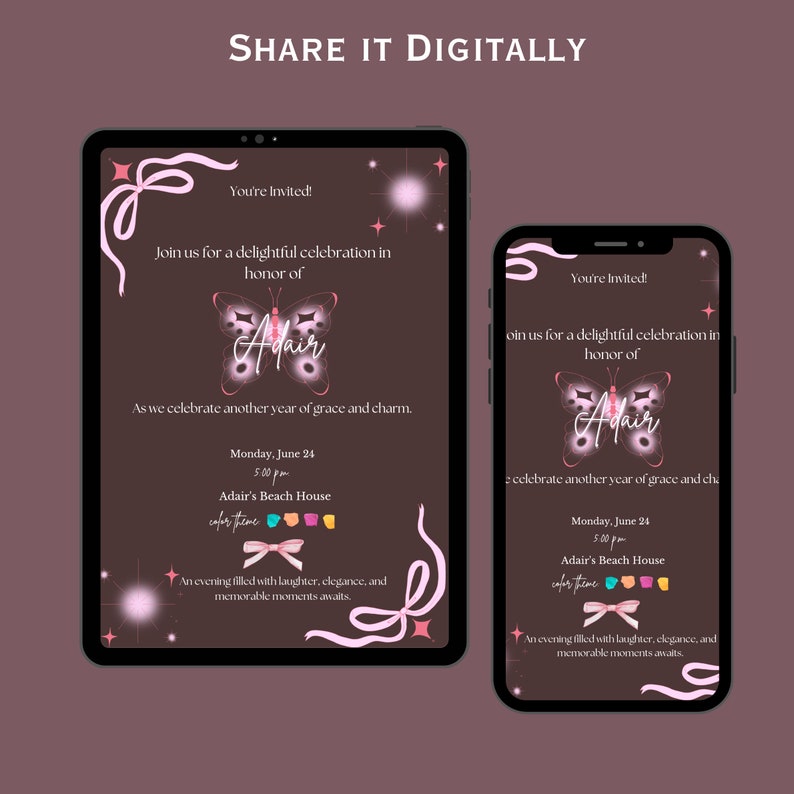 Editable Coquette Birthday Invitation Template Elegant Party Invite ...