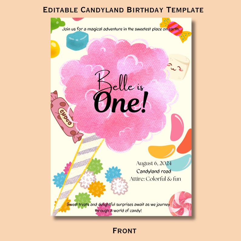 Editable Candyland Birthday Invitation Template Sweet Party Invite ...