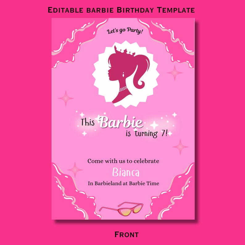 Editable Barbie Birthday Invitation Template Pink Party Invite Digital ...