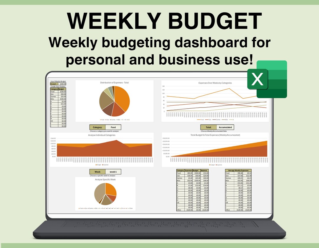 Weekly Budget Expense Tracker Excel Spreasheet, Personal & Business ...