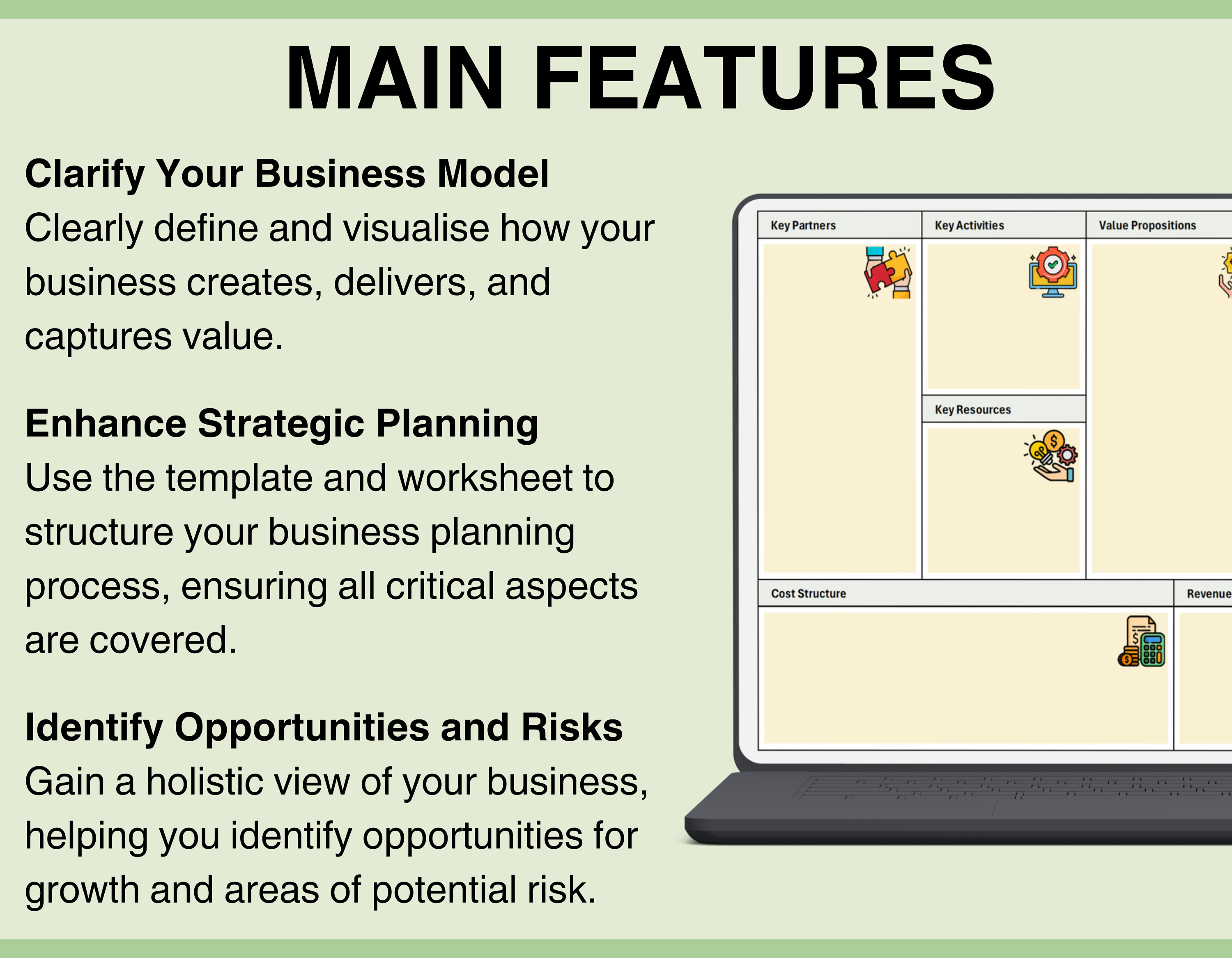 Business Model Canvas Customable Template, Business Model Planner ...