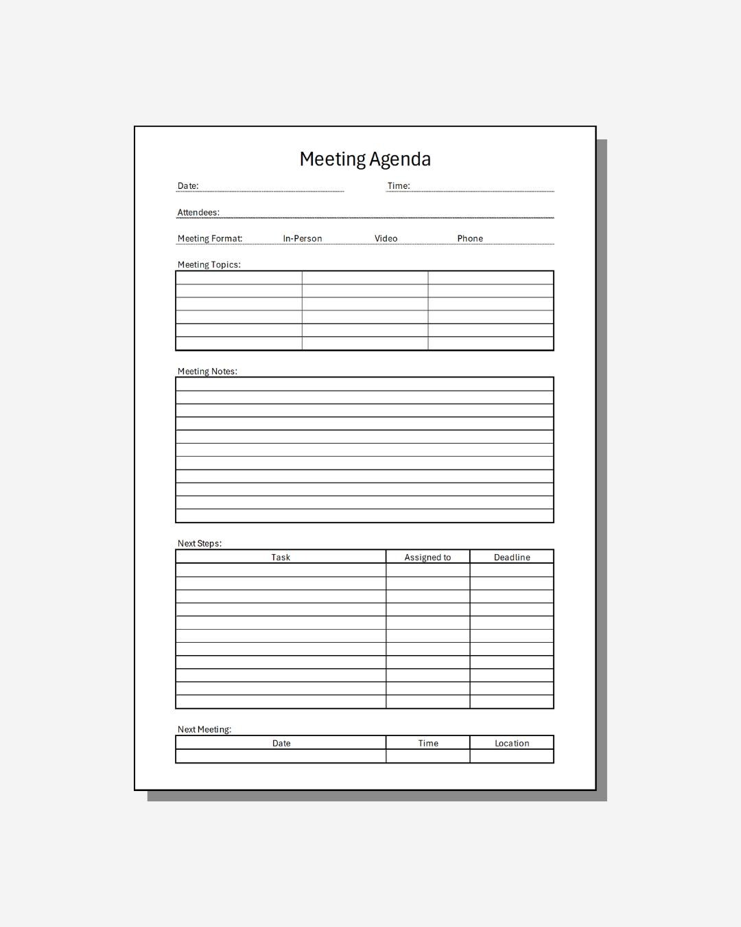 Meeting Agenda Template Business Meeting Notes Next Steps Tracker ...
