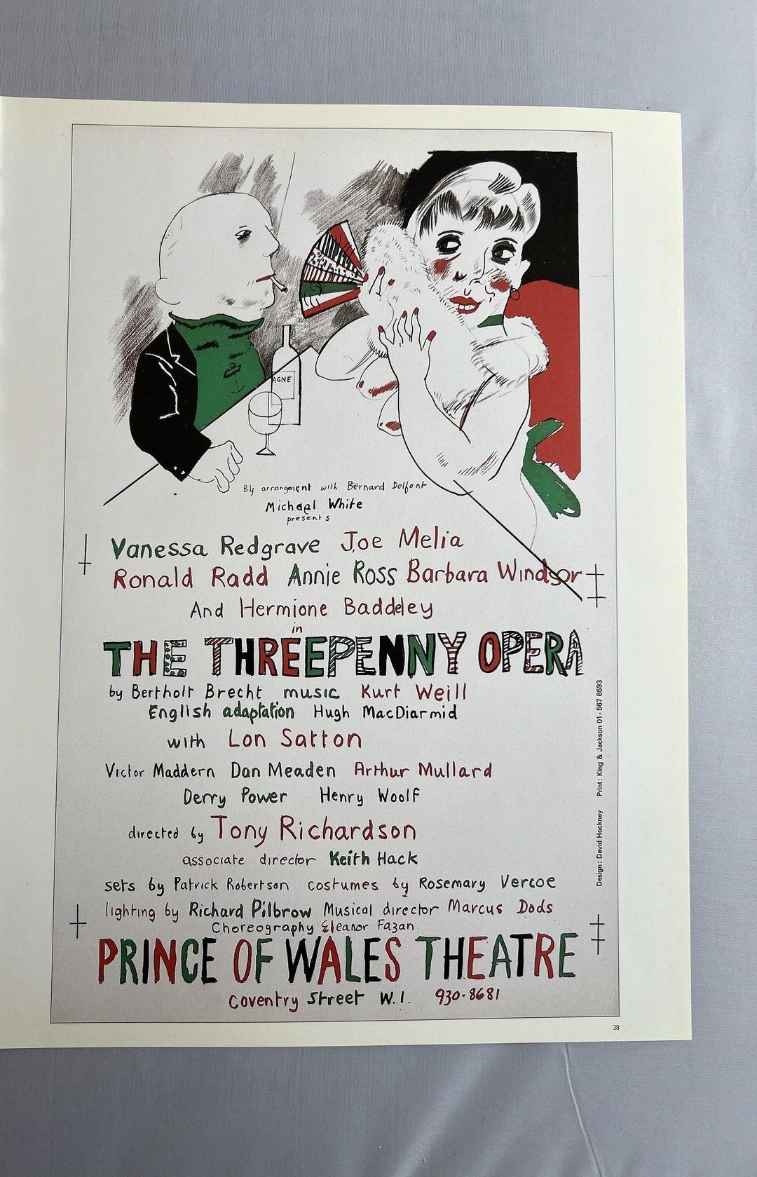 Vintage David Hockney THREEPENNY OPERA, Art Exhibition Poster Reprint ...