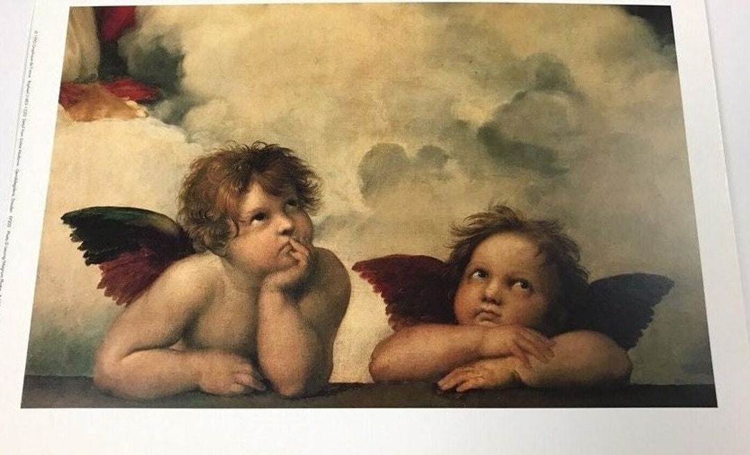 Vintage Art Print of TWO PUTTI, Detail From the Sistine Madonna by ...