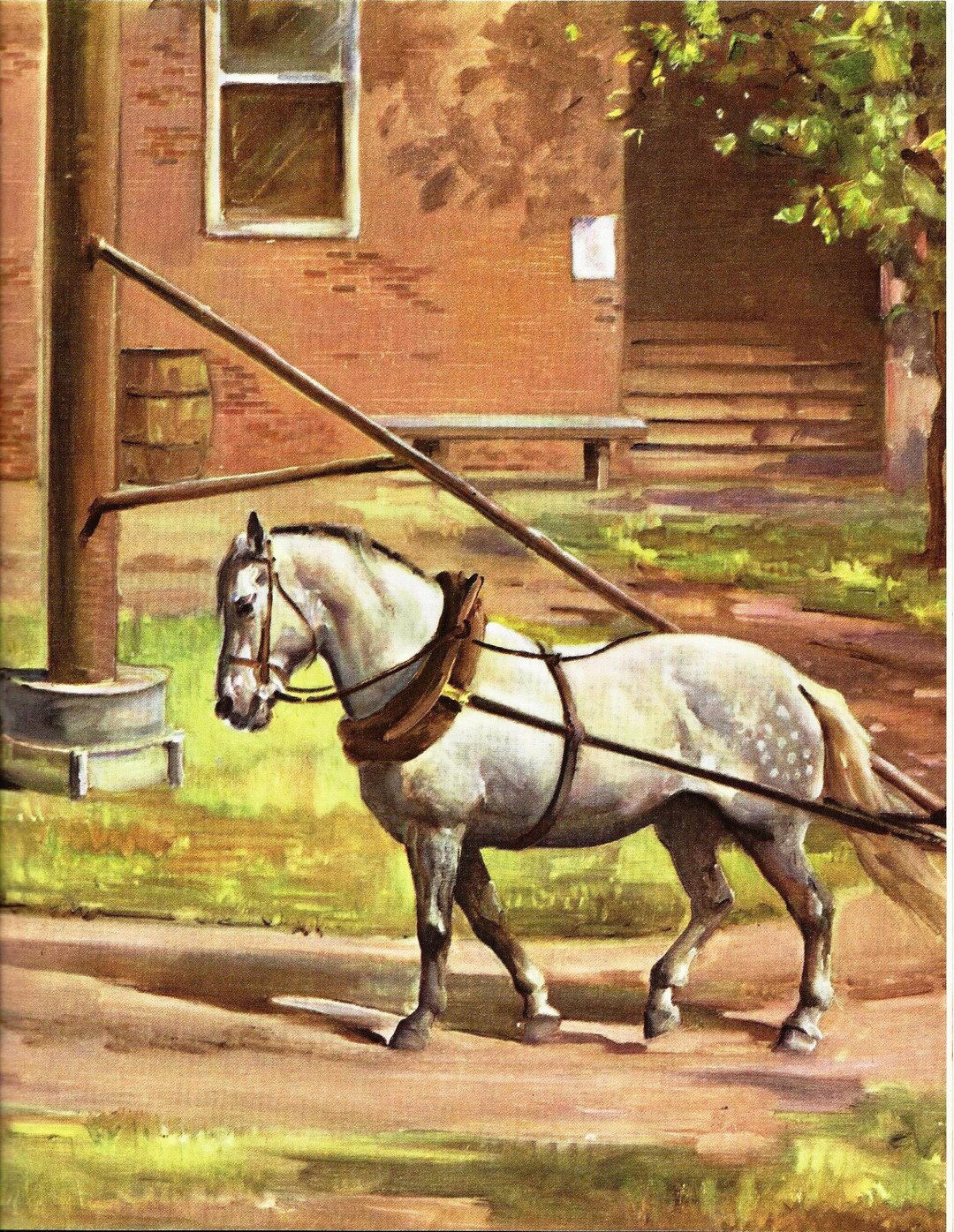 Vintage 1950s Horse Art Print, Charley, Work Horse Dragging Dirt Grader ...
