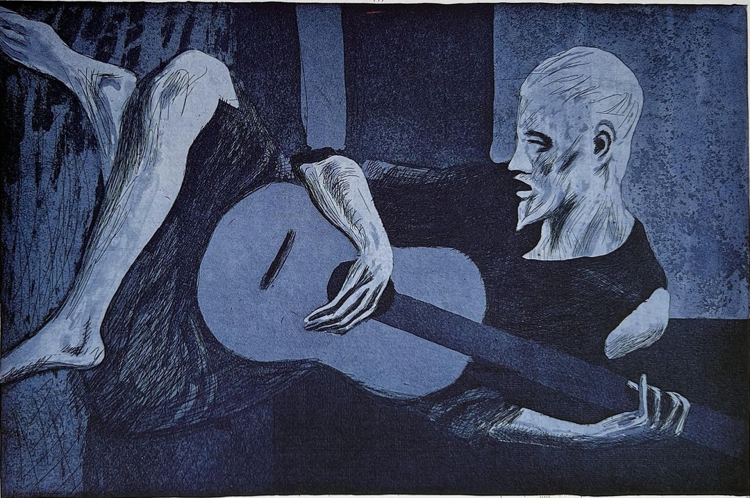 Vintage David Hockney Blue Guitar Series Lithograph of 1977 Etching ...