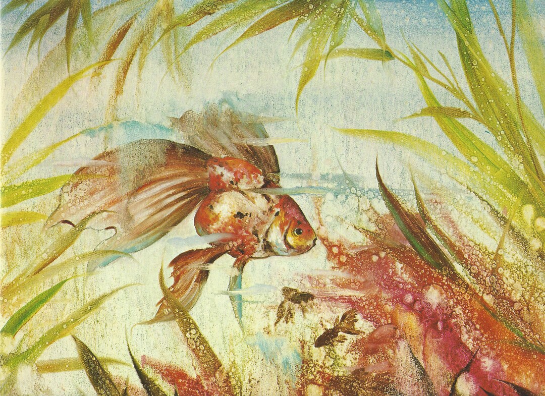 Vintage Print of 1980s Goldfish Painting, Colorful Fish Wall Art ...