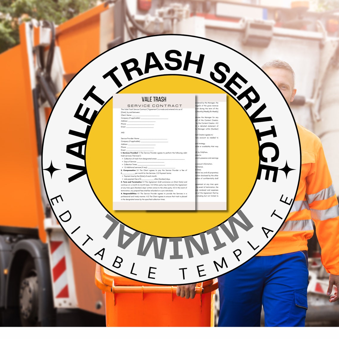 MINIMALIST EDITABLE Valet Trash Services Contract Template Editable ...