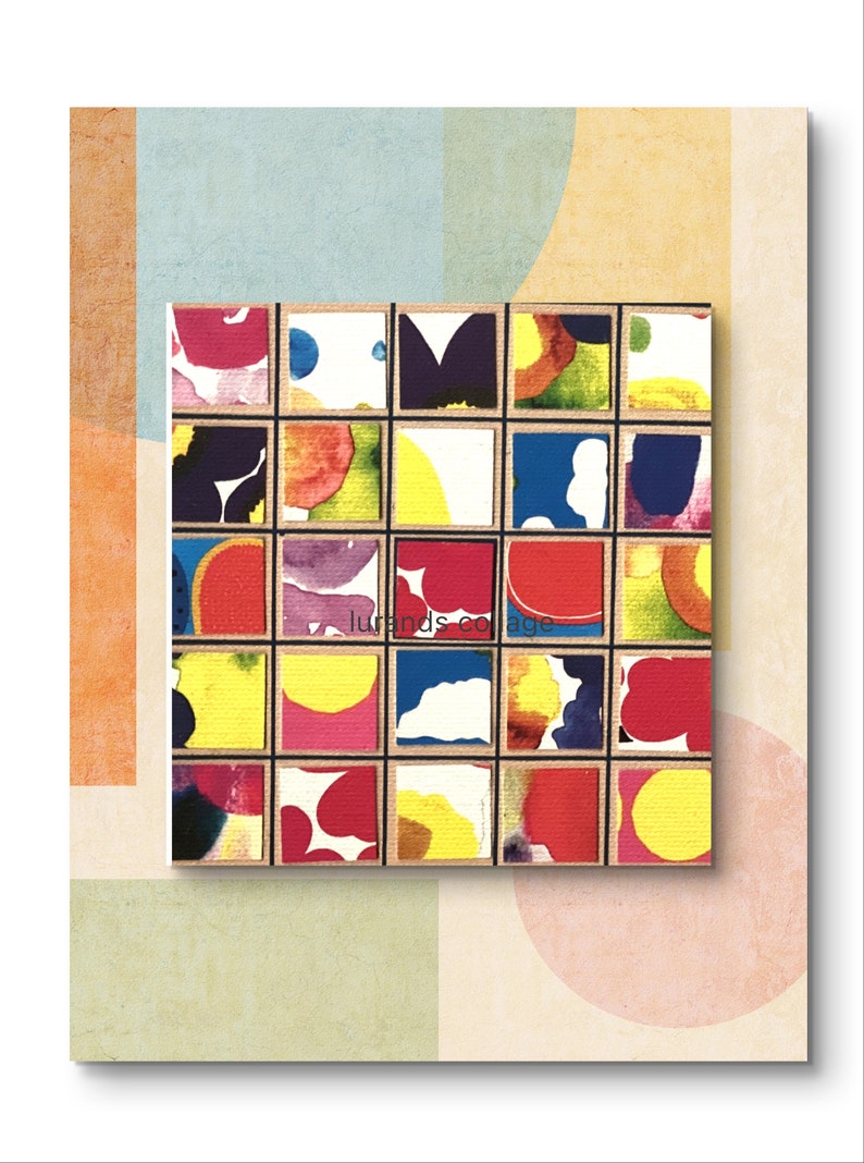Primary-original Paper Collage on Gridded Card, Printed on Textured ...
