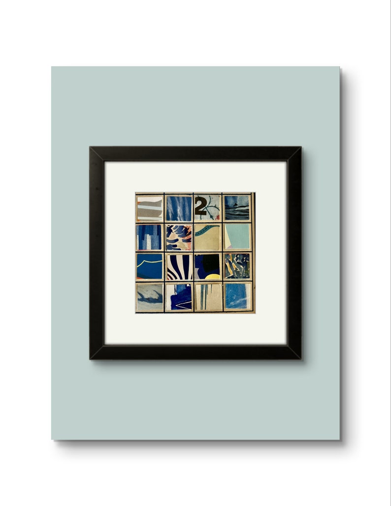 2 Blue-original Collage Created With Cut and Layered Papers, Postcards ...