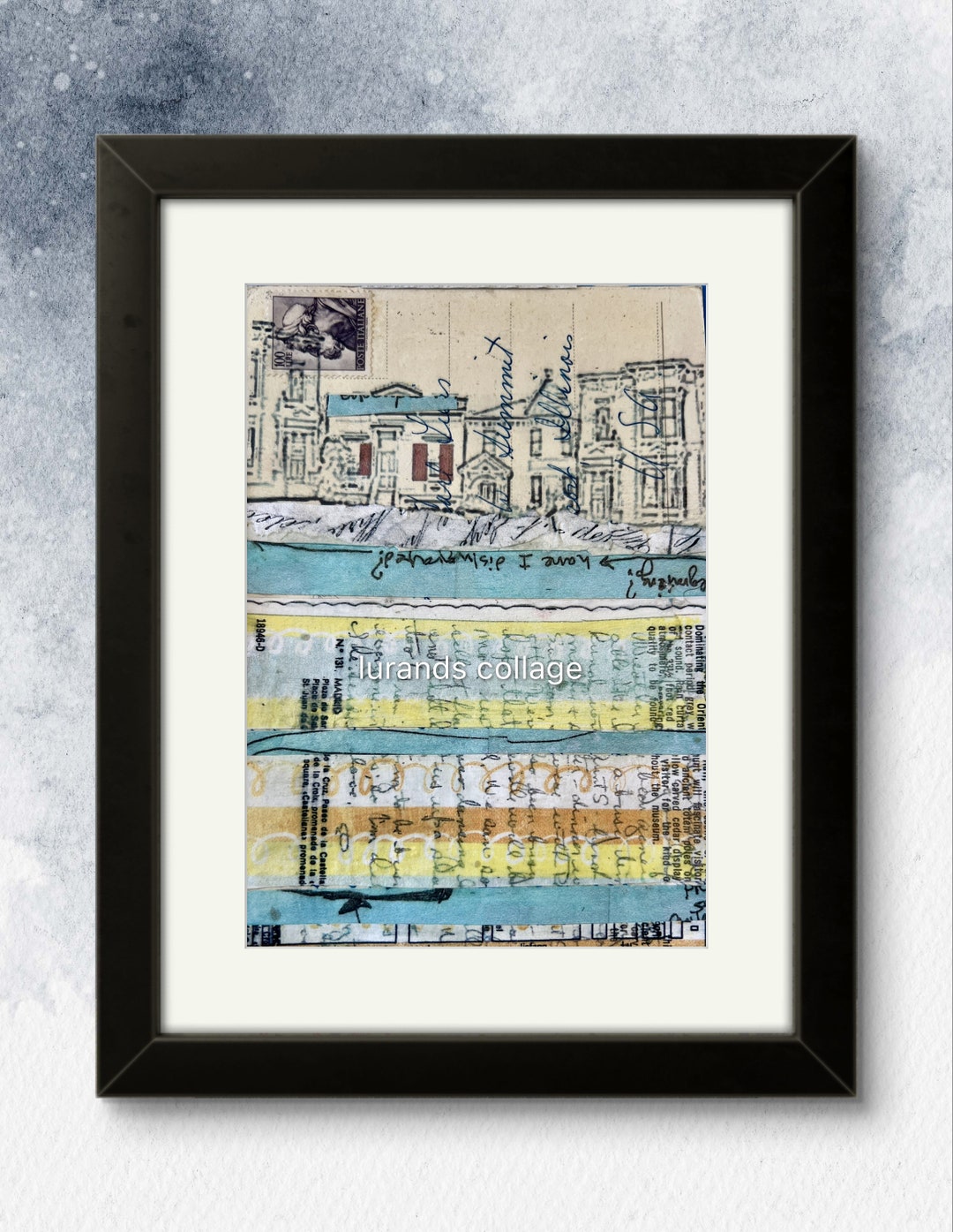 Red Shutters-original Collage Made on Used Written Postcards, Paper ...