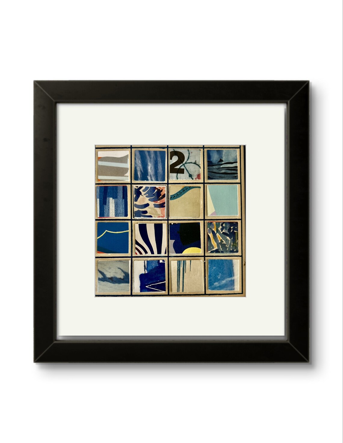 2 Blue-original Collage Created With Cut and Layered Papers, Postcards ...