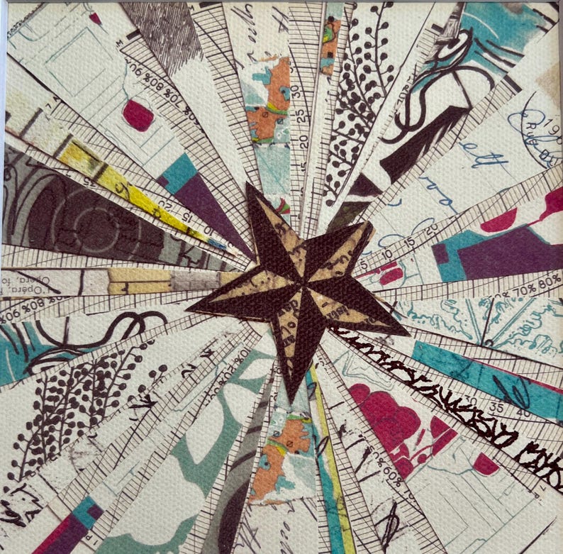 Exploding Star original Collage Made With Varied and Printed Papers and ...