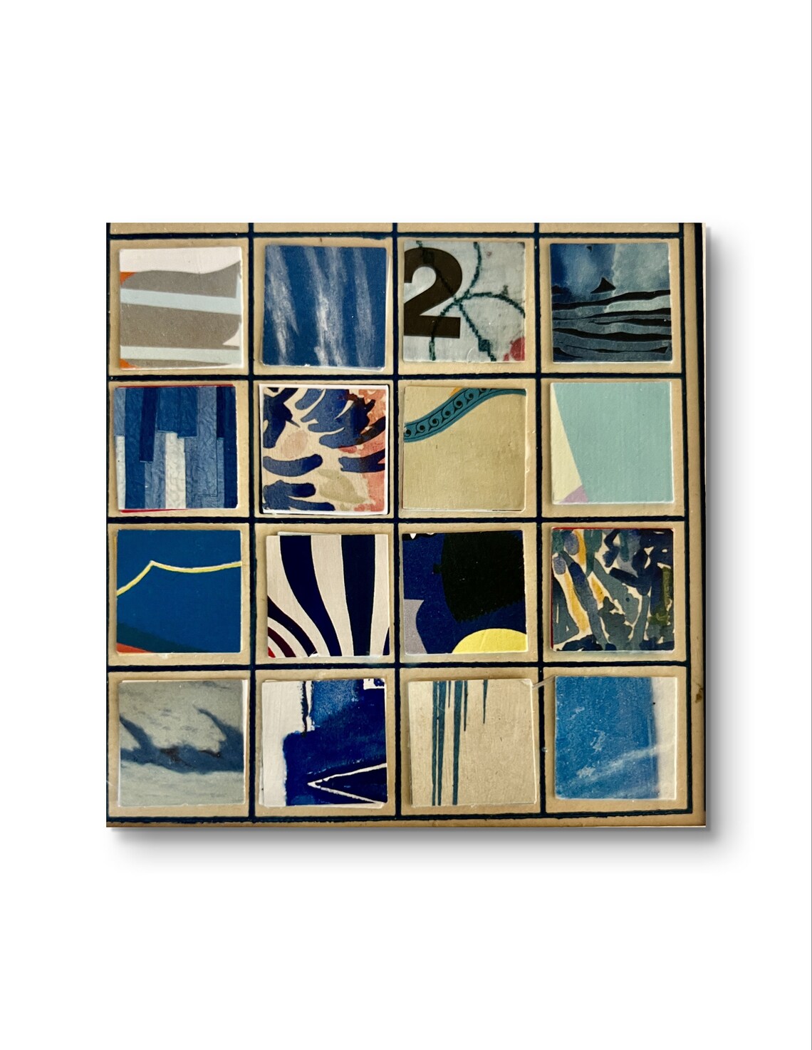 2 Blue-original Collage Created With Cut and Layered Papers, Postcards ...