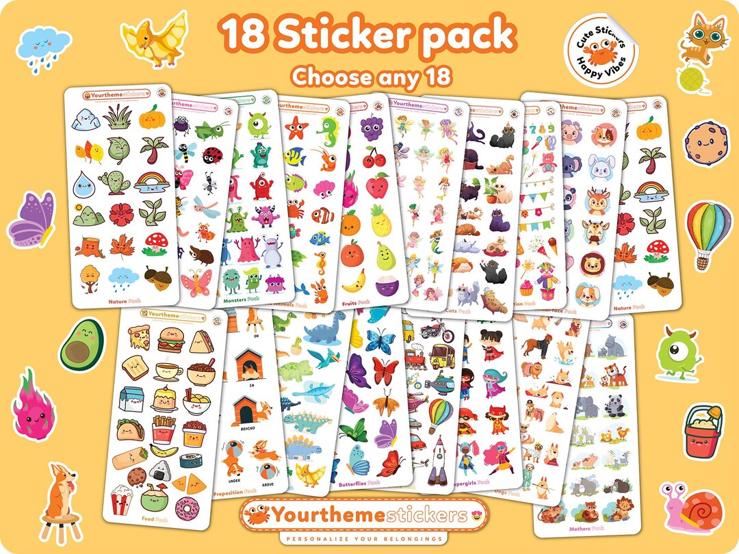 Kids Sticker Pack | Choose 18 Themes, 350+ Stickers - Etsy