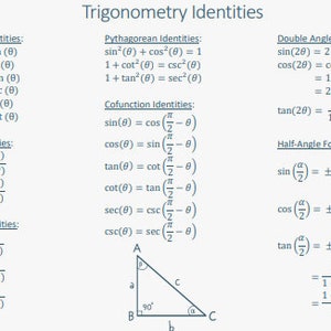 Trigonometry Identities Sheet - Etsy