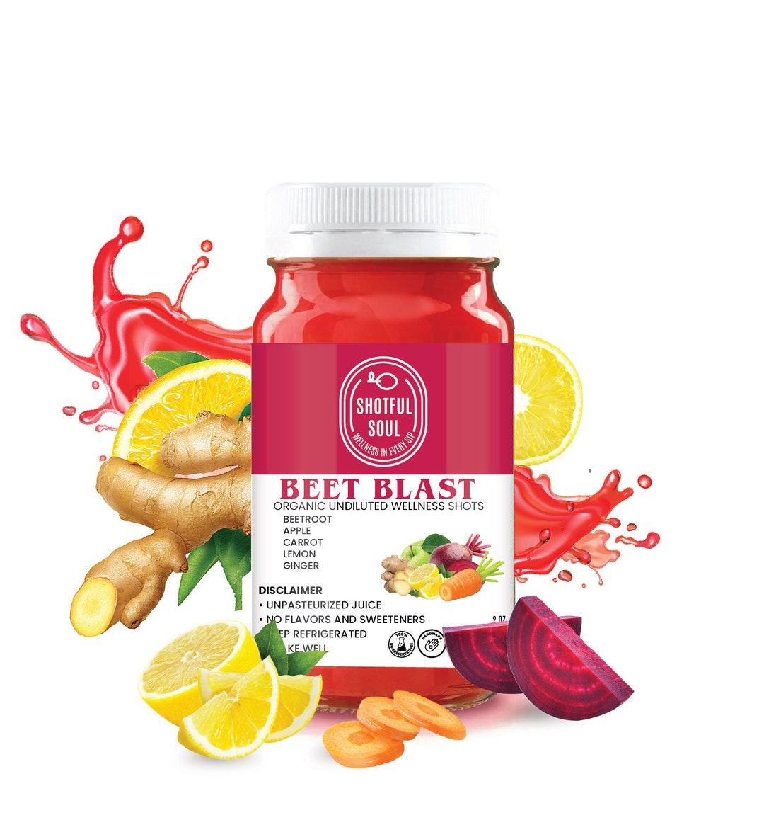 Beet Blast - Beetroot, Apple, Carrot, Lemon, Ginger, Organic Undiluted Shots - Unpasteurized ...