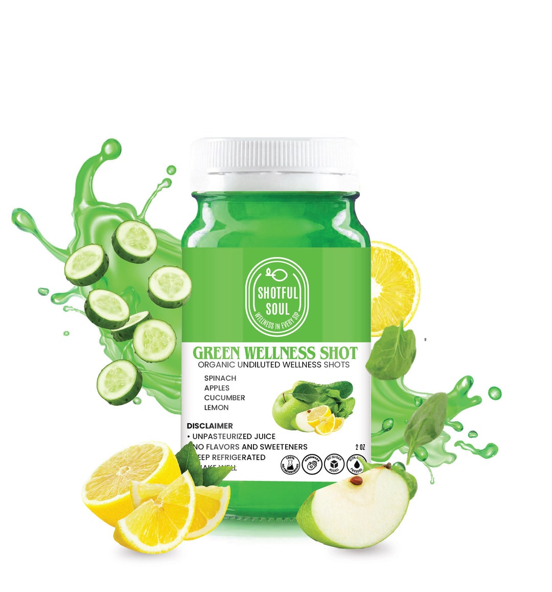 Green Wellness Shot - Spinach, Apples, Cucumber, Lemon - Organic ...