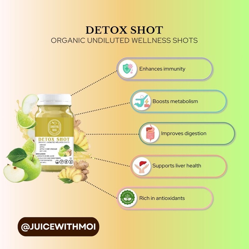 Detox Shot - Ginger, Apple, Apple Cider Vinegar, Key Lime, Organic ...