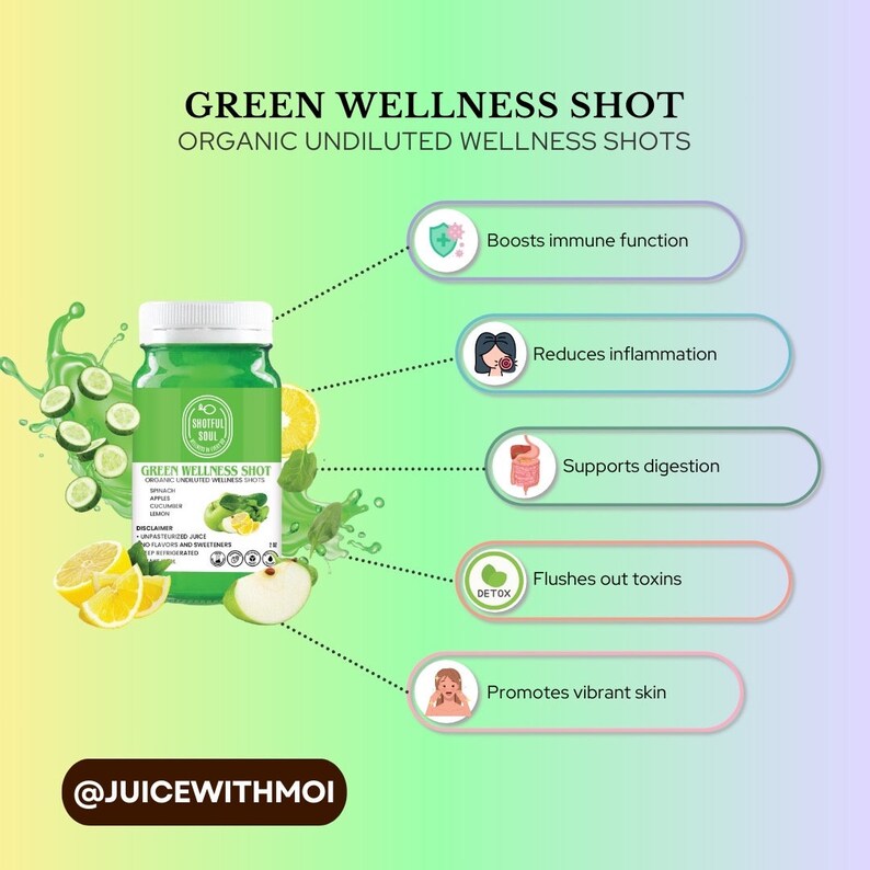 Green Wellness Shot Spinach, Apples, Cucumber, Lemon Organic Undiluted ...
