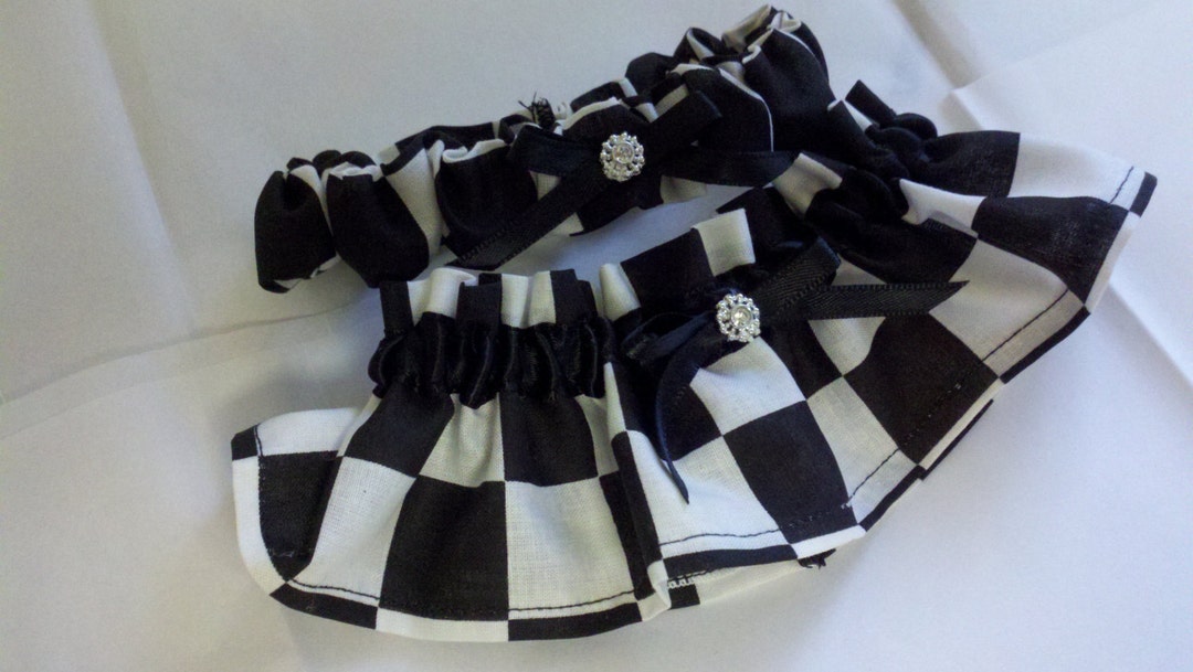 CHECKERED FLAG GARTER Set or Money Bag Black White Checkered Flag ...