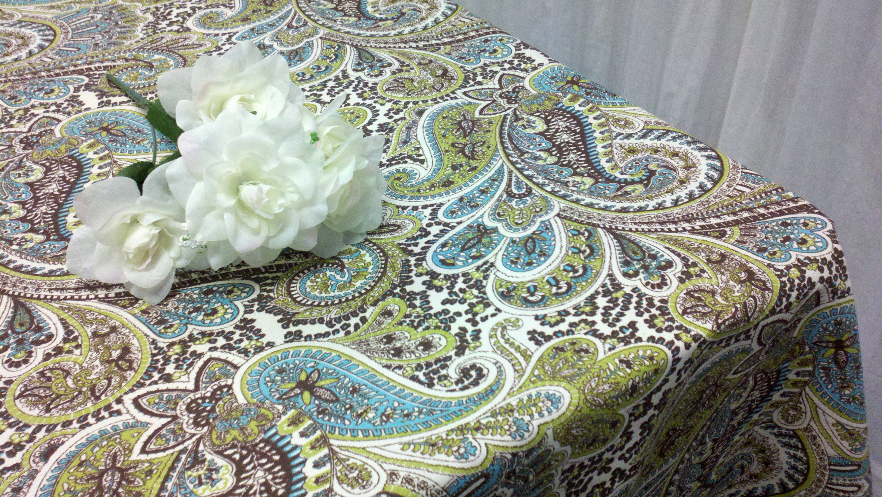 PAISLEY TABLECLOTHS - Size 54 X 54, 72, 84 96 108 120 Black White or ...