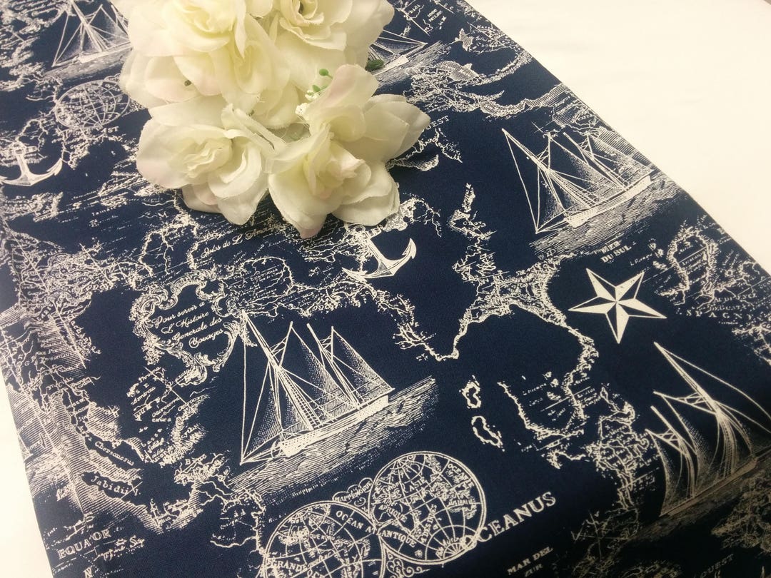 NAVY NAUTICAL MAPS Table Runner or Napkin or Placemat, Blue Runner ...