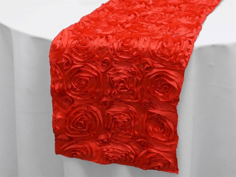 SATIN ROSETTE LINENS - Colors, Table Runner, Rounds, Squares, Red ...