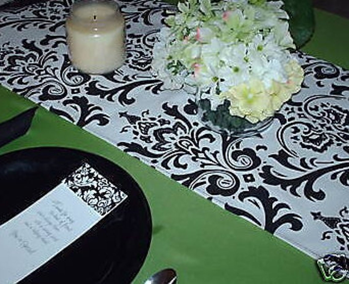 BLACK DAMASK LINENS Choose Color Table Runner or Napkins - Etsy