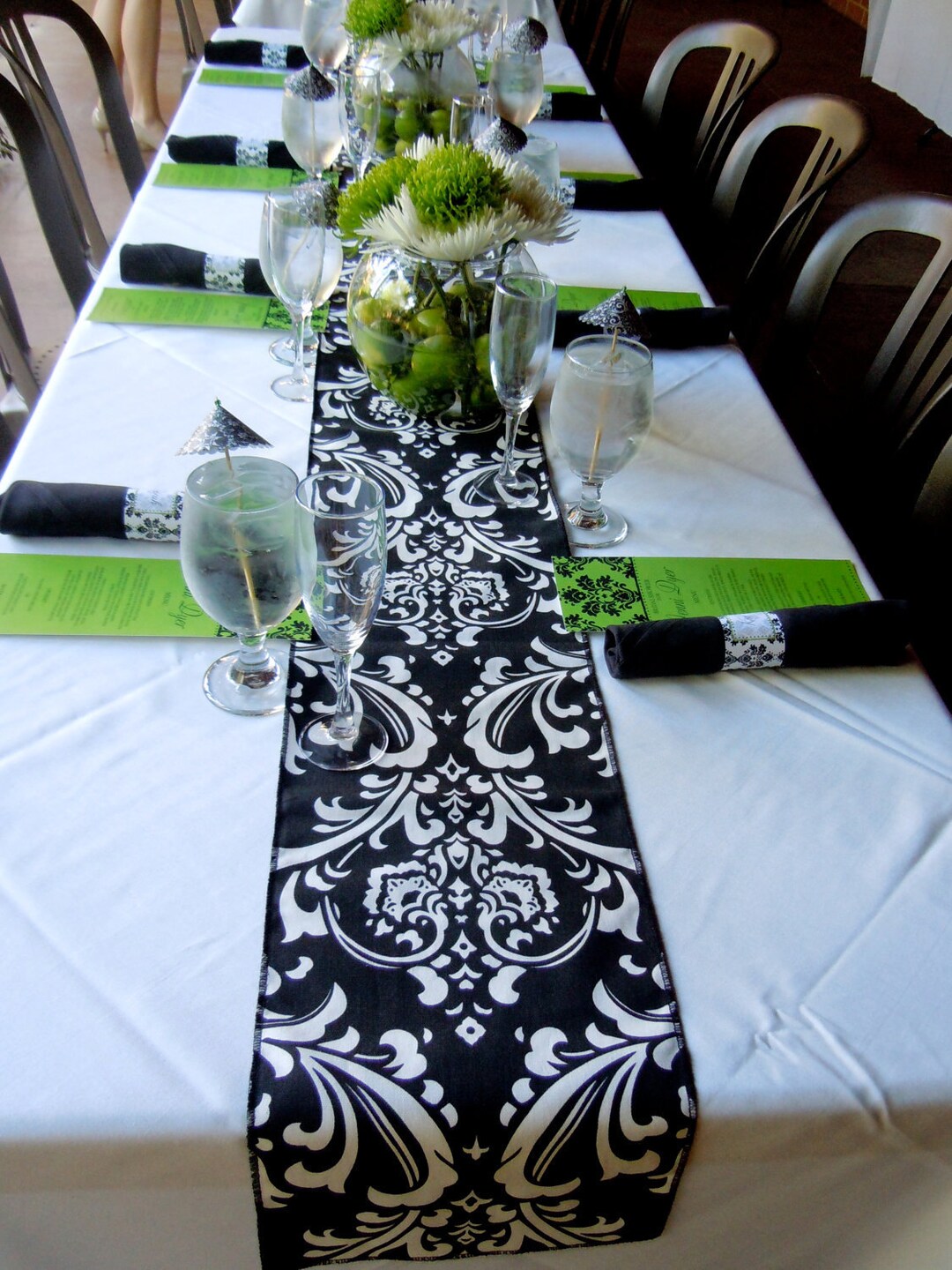 BLACK DAMASK LINENS - Choose Color, Table Runner or Napkins, or ...