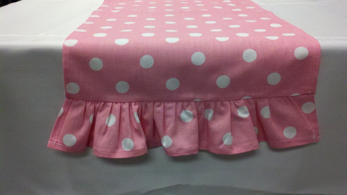PINK POLKA DOT Ruffled Table Runner Medium Polka Dots White - Etsy