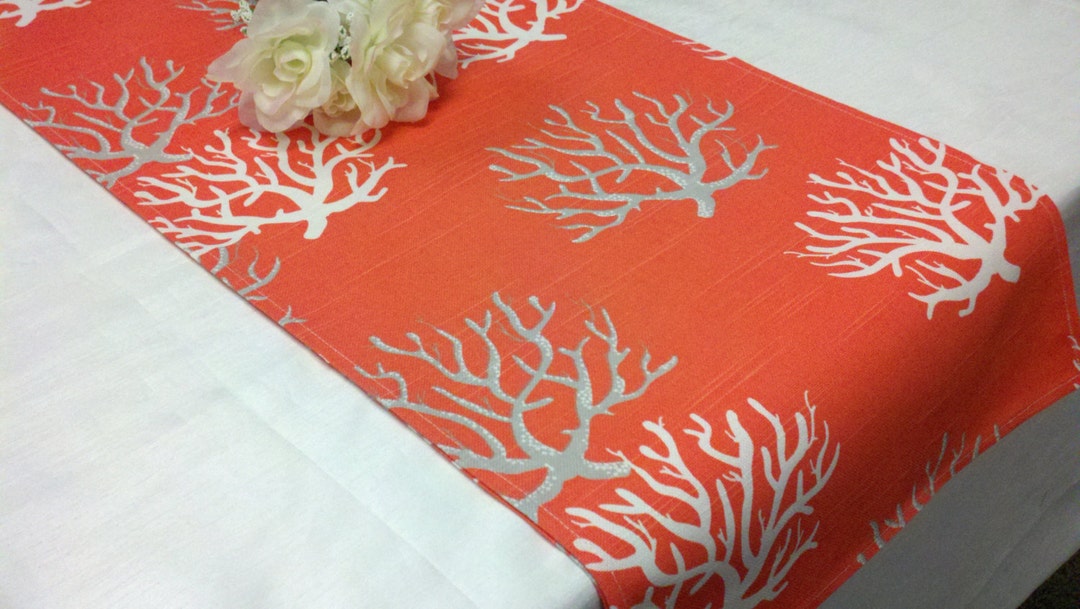 CORAL TABLE RUNNER - Salmon Table Runner, Coral Napkins or Placemats ...