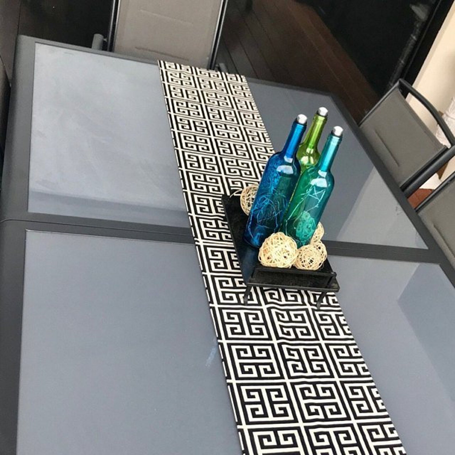 GREEK KEY TABLE Linens - Table Runner, Napkins, Black, Modern, Puzzle ...