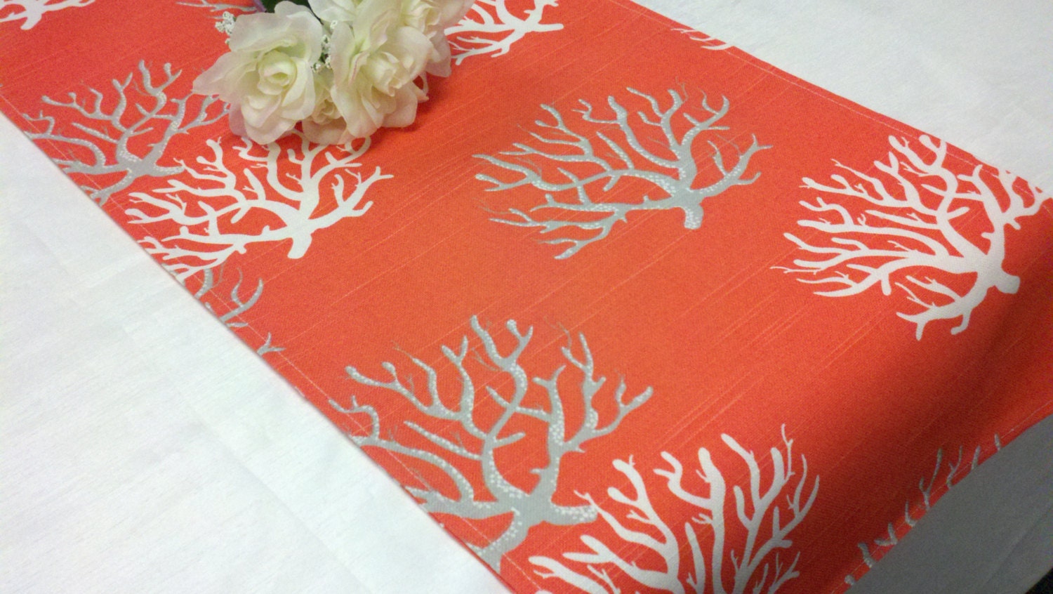CORAL TABLE RUNNER - Salmon Table Runner, Coral Napkins or Placemats ...
