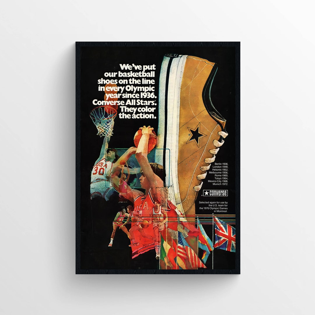 Converse Advertising Poster, 80s Basketball Style Shoes Print, Vintage ...