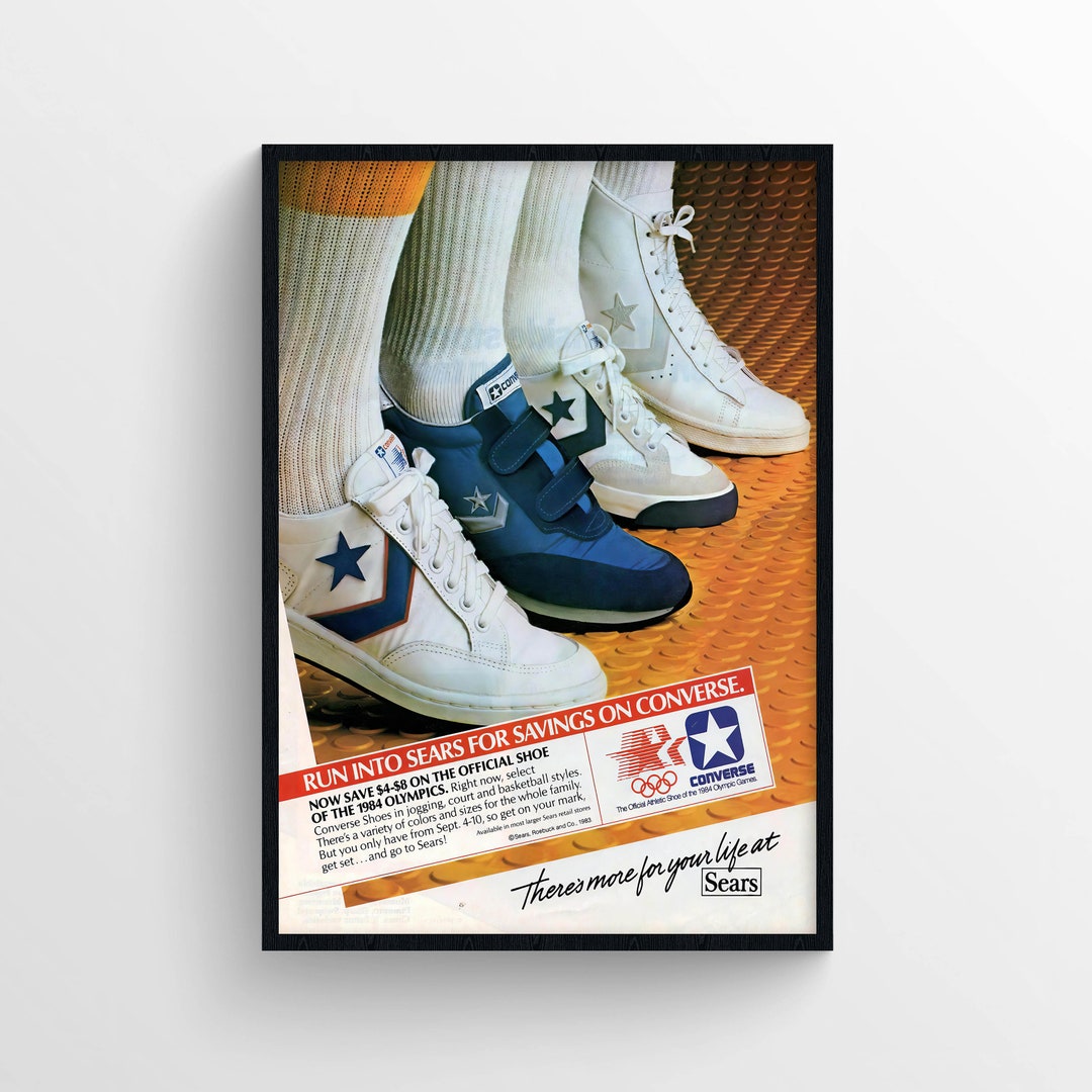 Converse Sneakers Advertising Poster, 1980s Style Shoes Print, Vintage ...