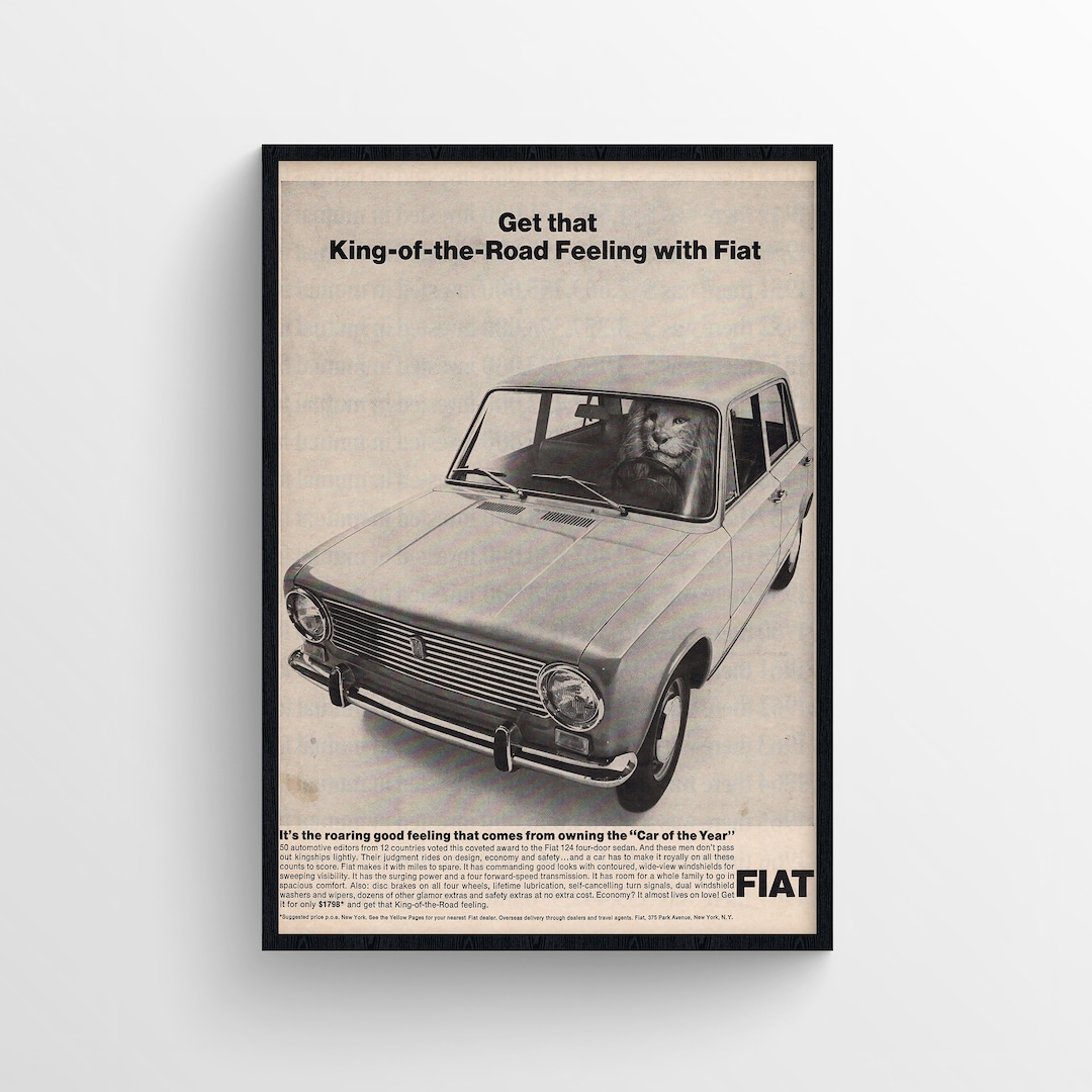 Fiat Advertising Poster, 70s Style Print, Vintage Design, Racing Lion ...