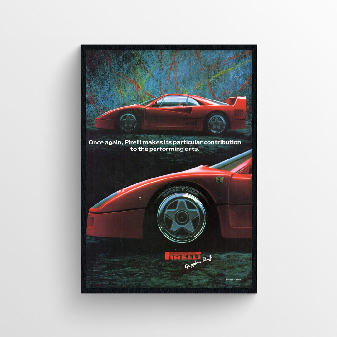 Ferrari Pirelli Advertising Poster, Sport Car 80s Style Print, Vintage ...