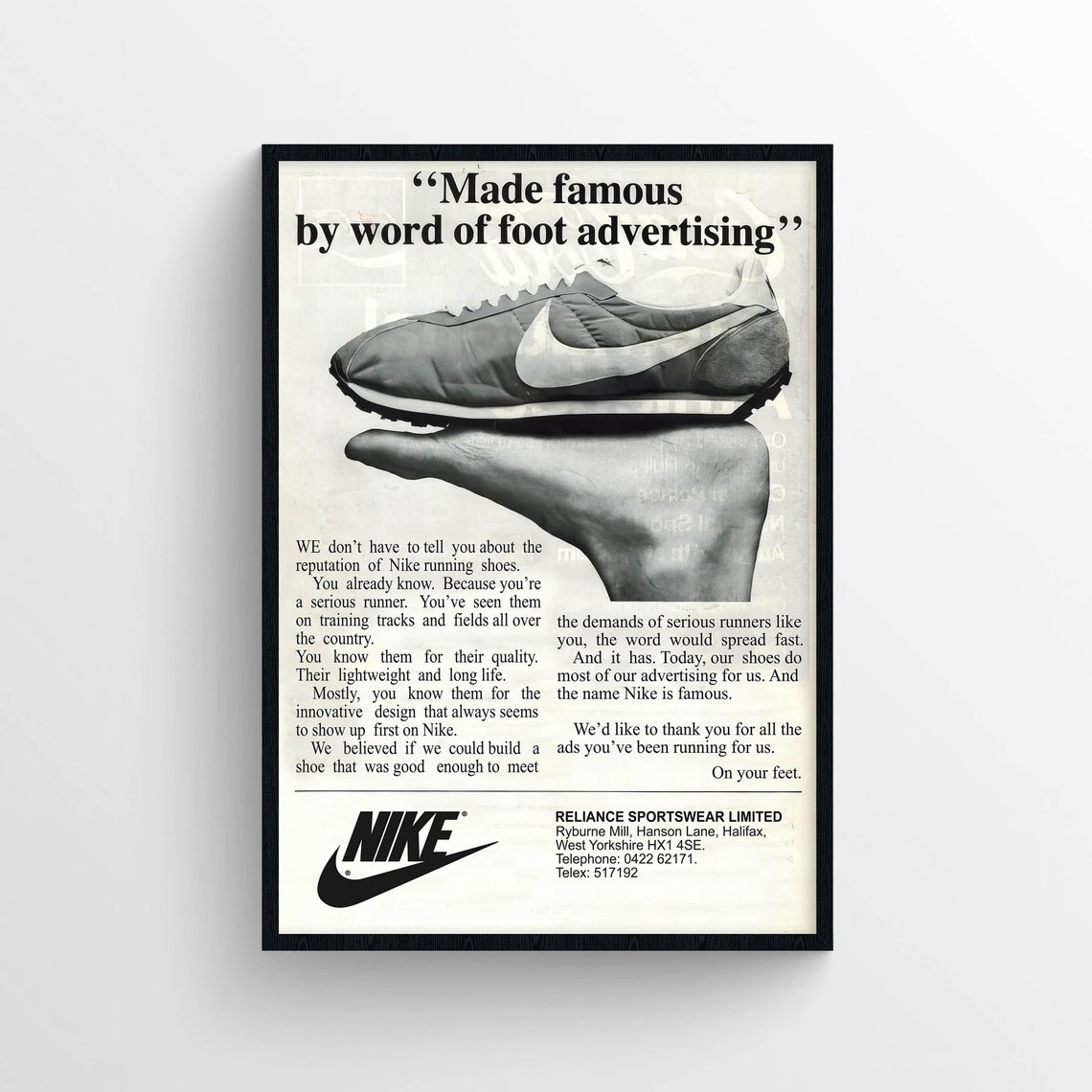 Nike Waffle Trainer 1980 Advertising Poster, 80s Style Shoes Print ...