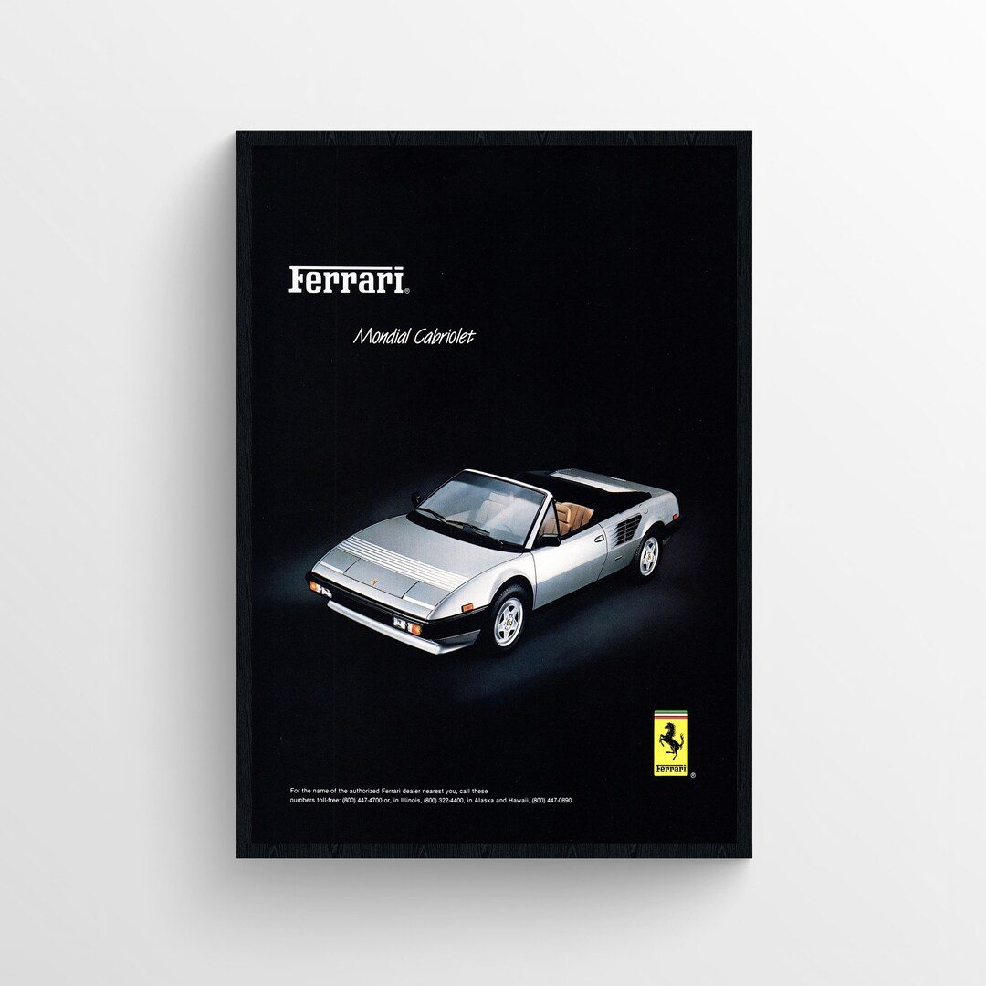 Ferrari Mondial Cabriolet Advertising Poster, Sport Car 90s Style Print ...