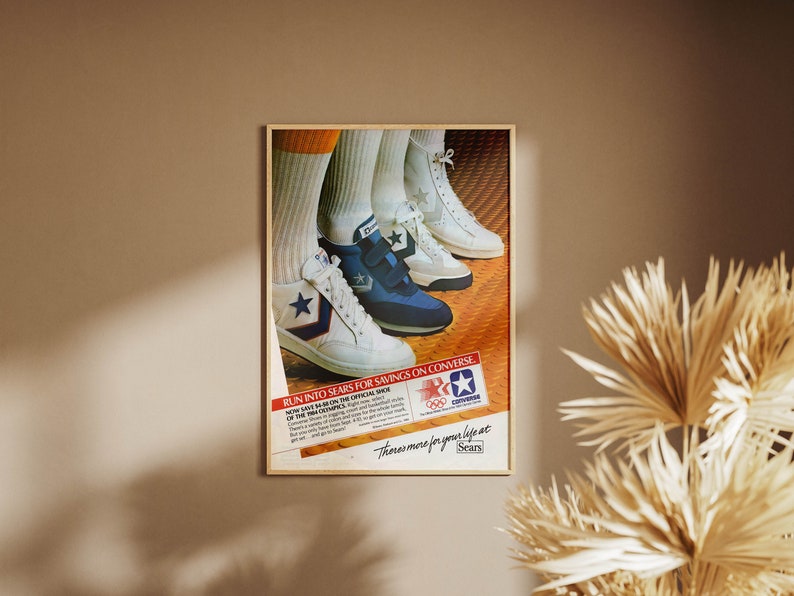Converse Sneakers Advertising Poster, 1980s Style Shoes Print, Vintage ...