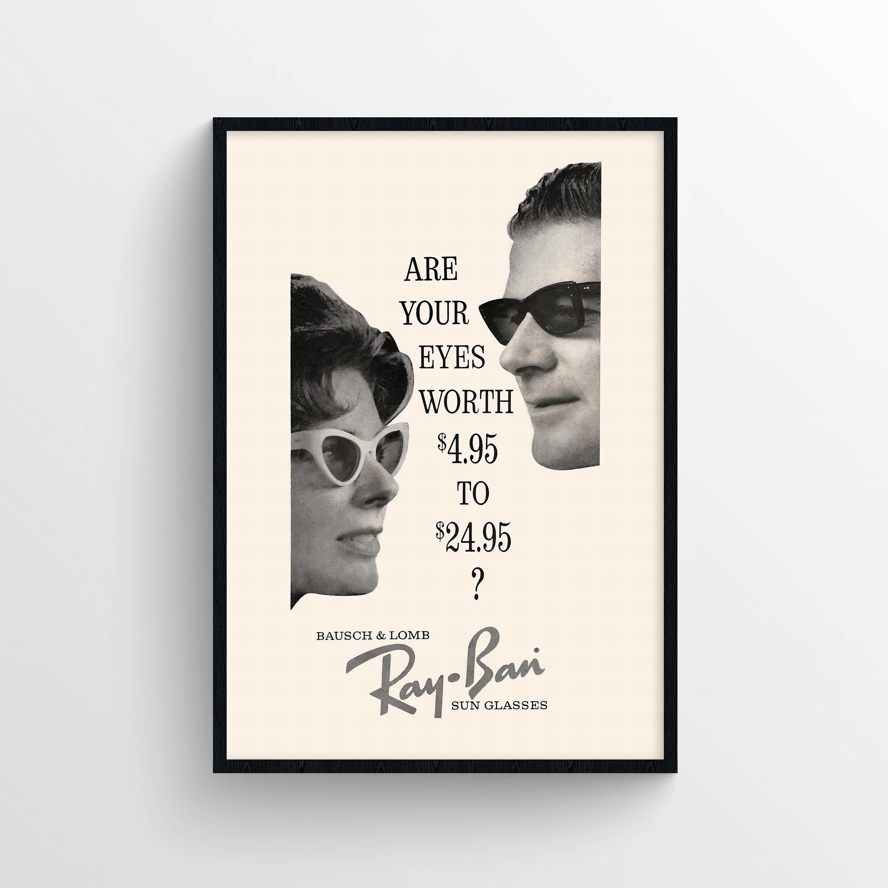 Ray Ban Advertising Poster, 60's Style Print, Ad Wall Art, Vintage ...
