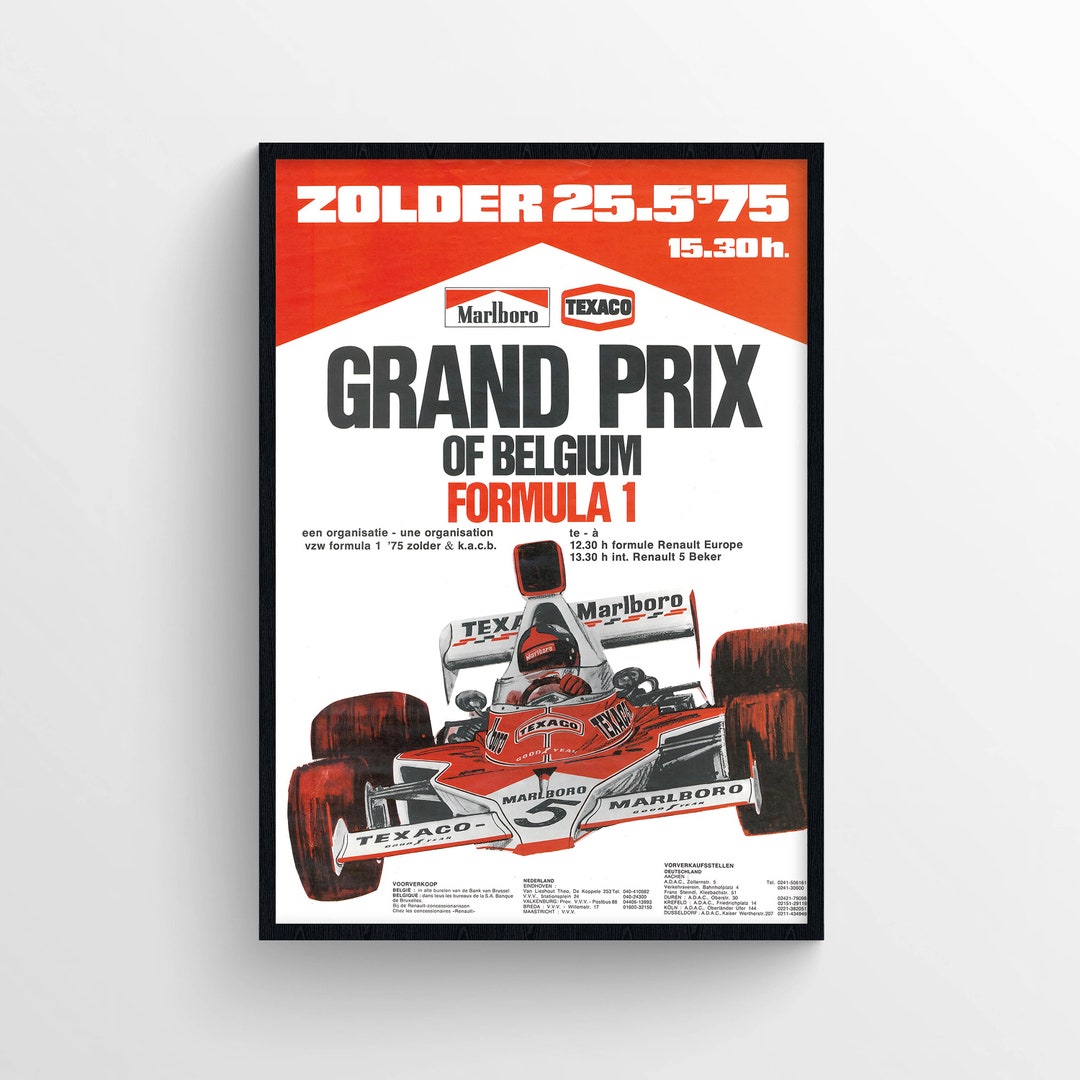 Grand Prix of Belgium 1975 Advertising Poster, Formula 1 Style Print ...