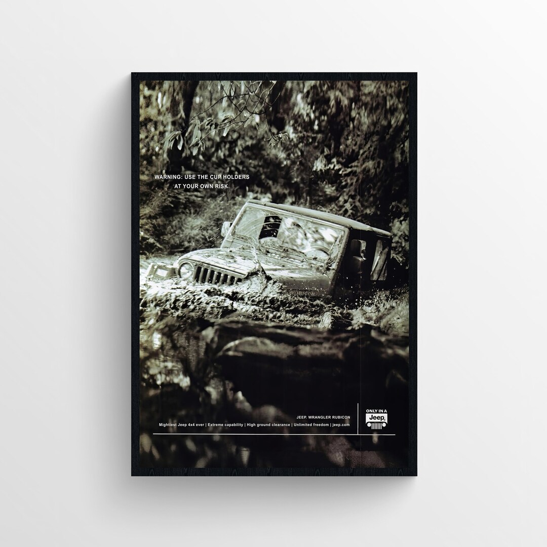 Jeep Wrangler Rubicon Advertising Poster, USA Car 70s Style Print ...