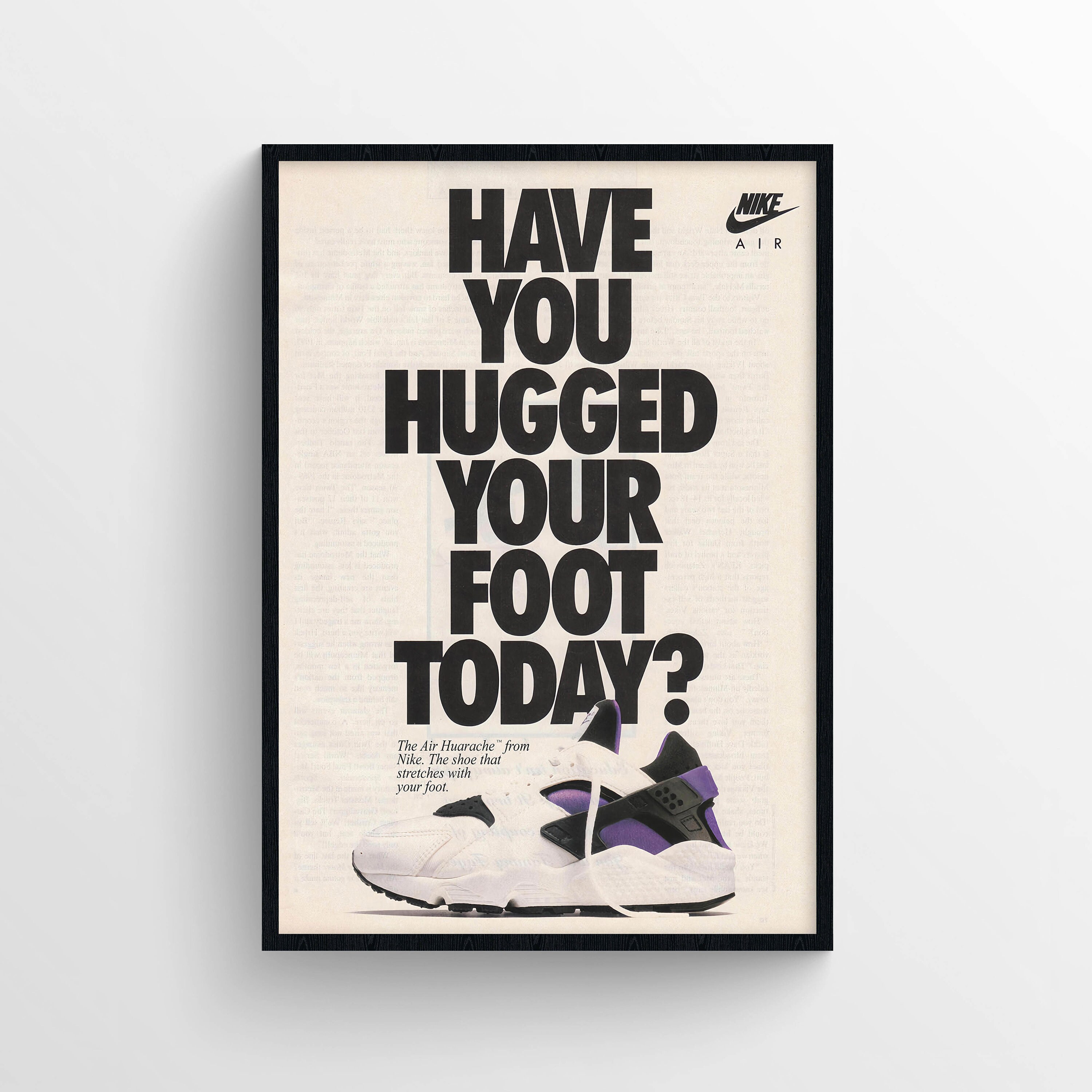 Nike Air Huarache Advertising Poster, 90s Style Shoes Print, Vintage Ad ...
