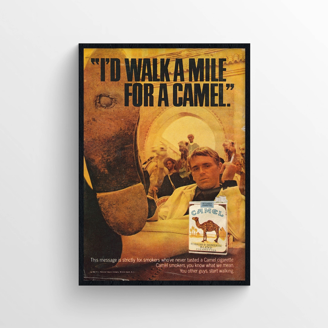 Camel i'd Walk A Mile Poster, Cigarettes Collection Ad Wall Art ...