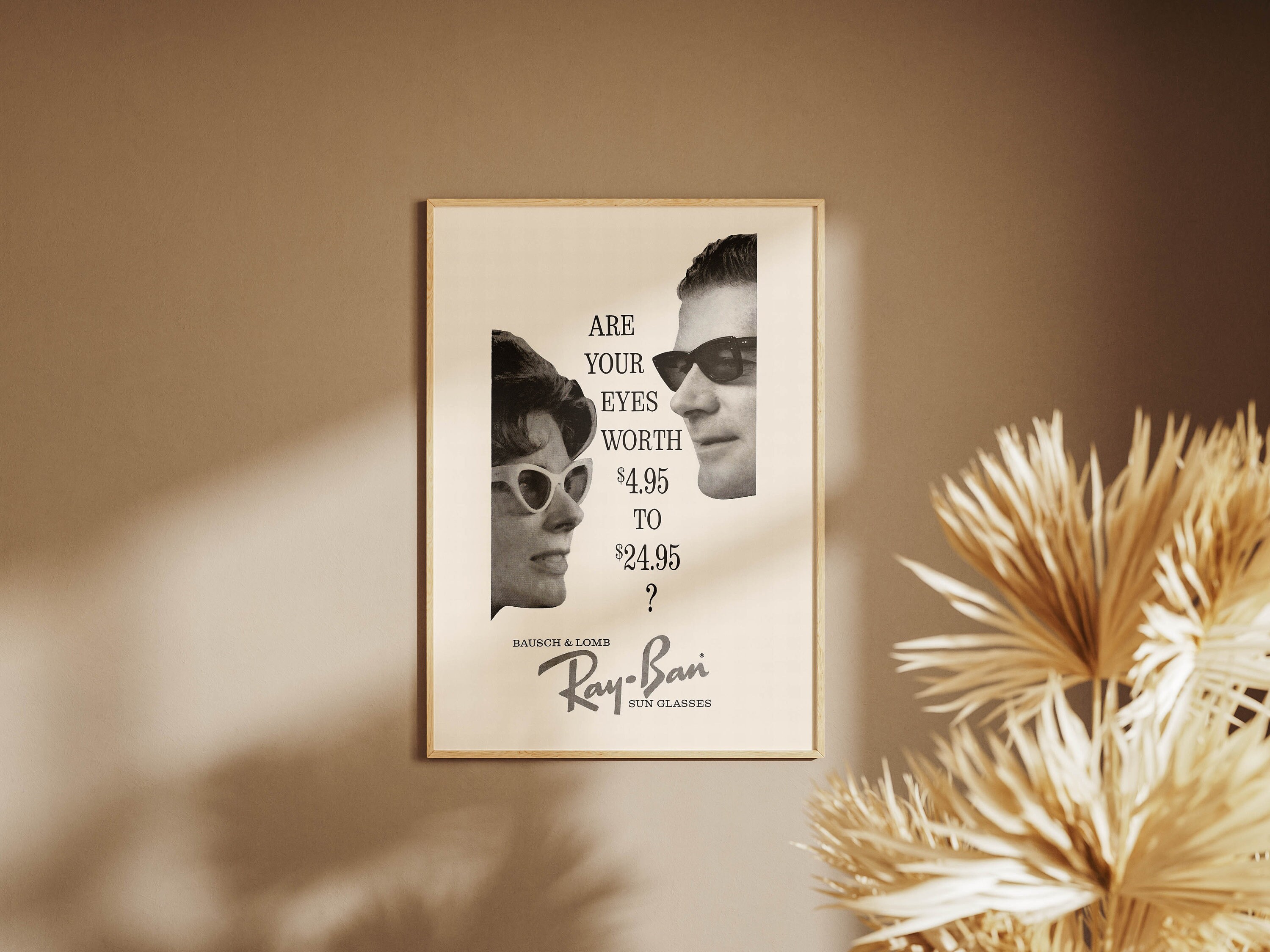 Ray Ban Advertising Poster, 60's Style Print, Ad Wall Art, Vintage ...