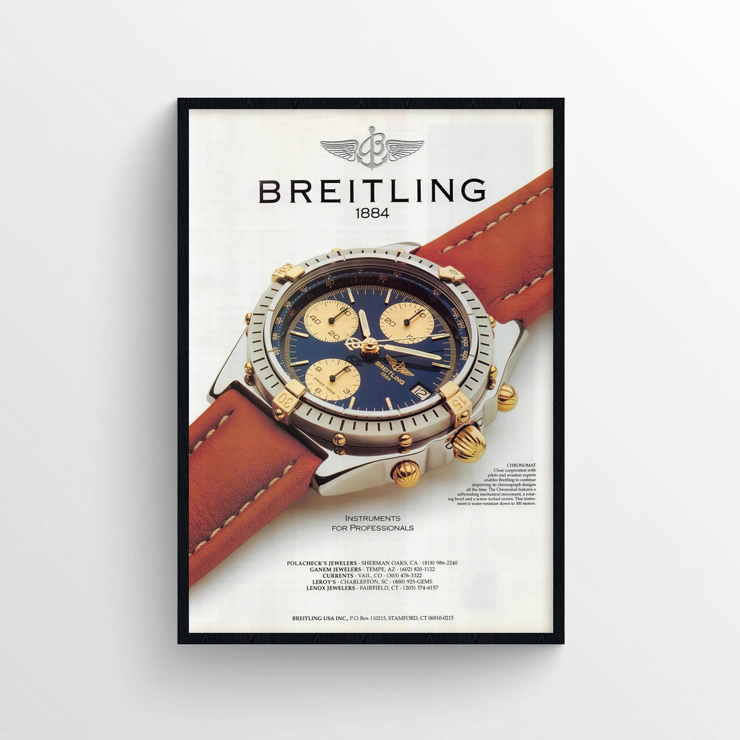 Breitling Watch Advertising Poster, Vintage Design 90's Swiss Print, Ad ...